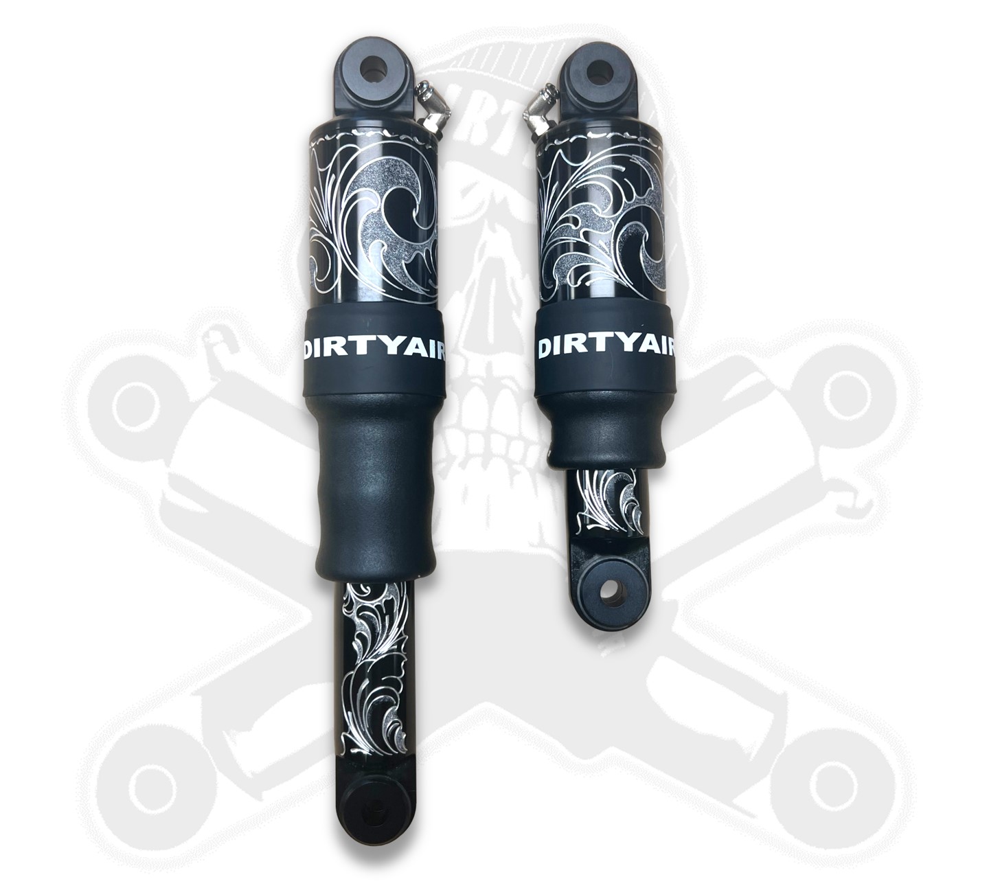 DIRTY AIR USA: DIRTY AIR 4" CUSTOM ENGRAVED Aluminum Touring Shocks PAIR